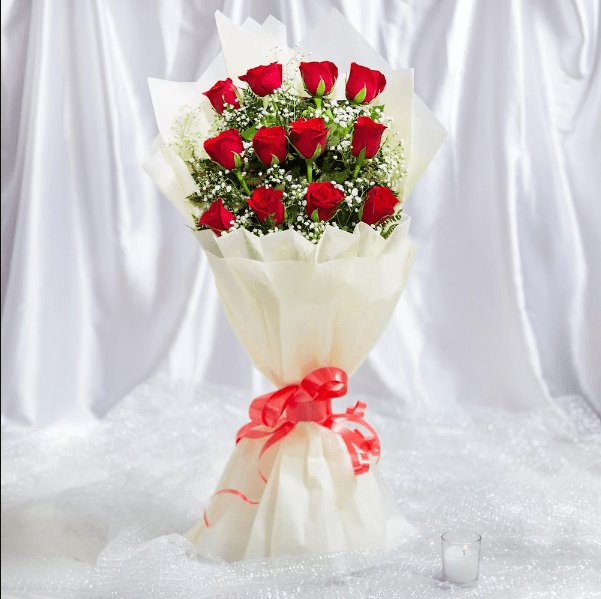 Stunning Red Roses and White Lilies bouquet